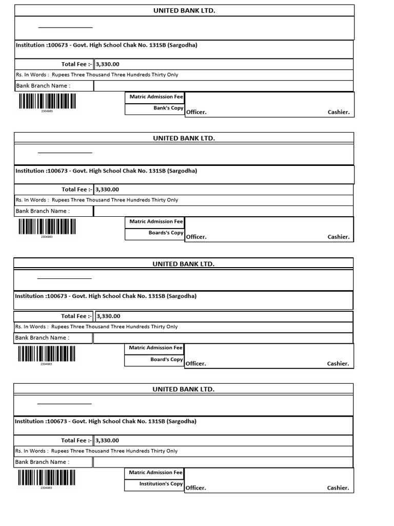 Bank Challan For Institutes 100673 | PDF
