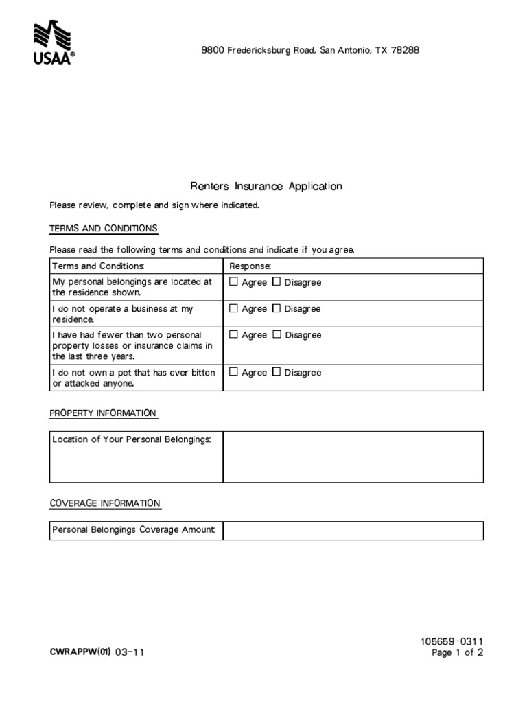 Renters Insurance Application Form | PDF