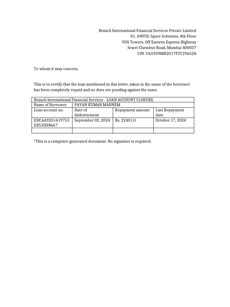 Loan Account Closure | PDF
