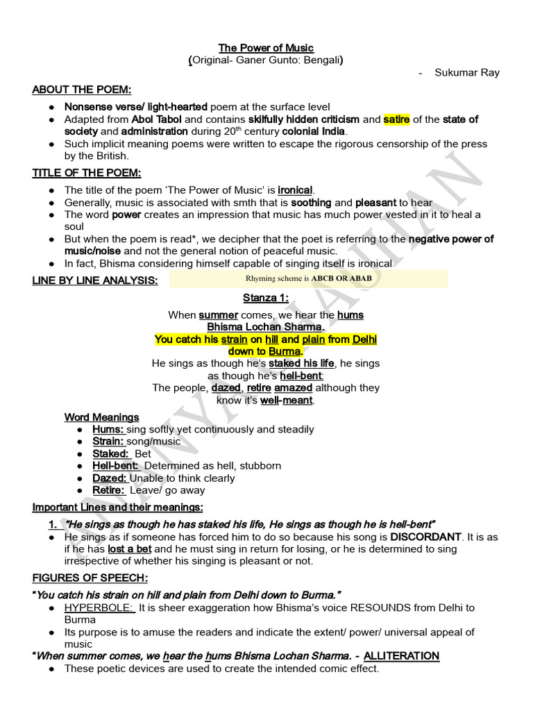 ICSE X English Literature - Poems (Poem Analysis and Questions) | PDF ...