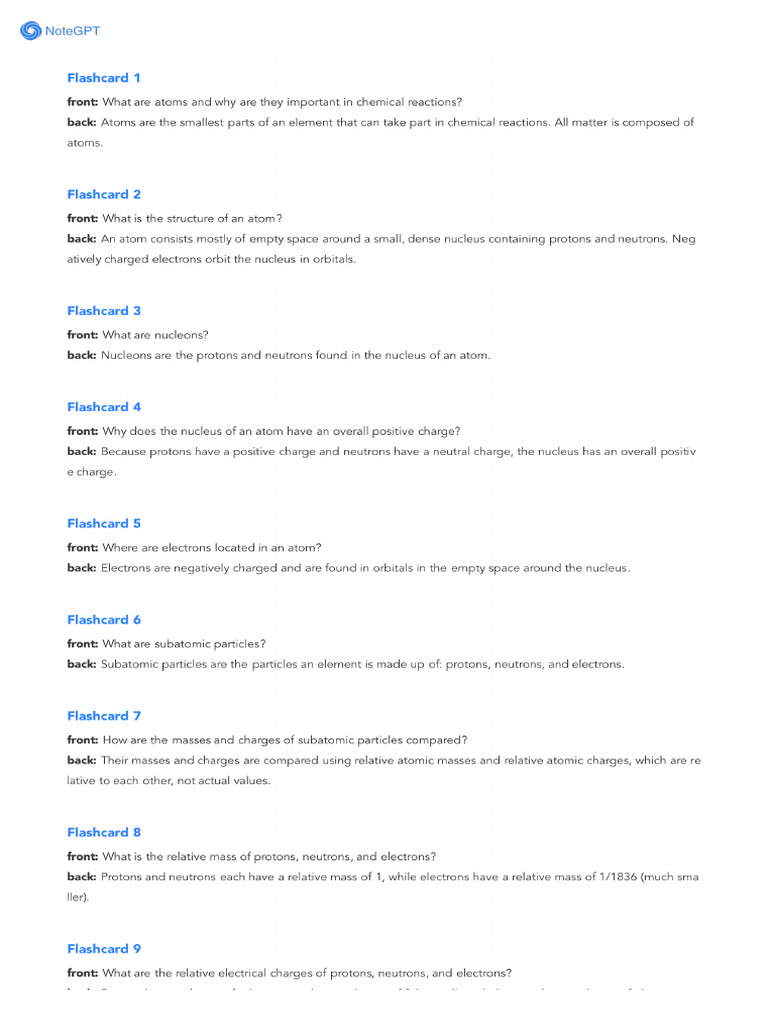 NoteGPT - Flashcard - What Are Atoms and Why Are They Important in ...