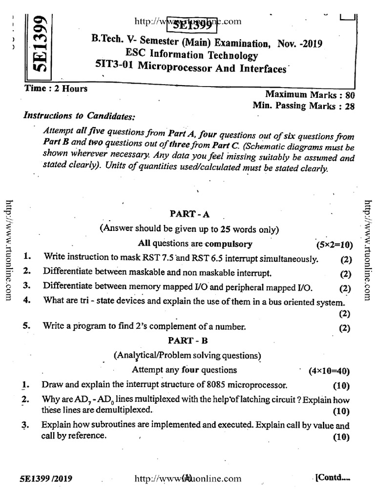 Btech It 5 Sem Microprocessor and Interfaces 5e3199 Nov 2019 | PDF