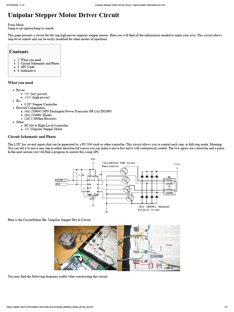 Unipolar Stepper Motor Driver Circuit - Northwestern Mechatronics Wiki ...