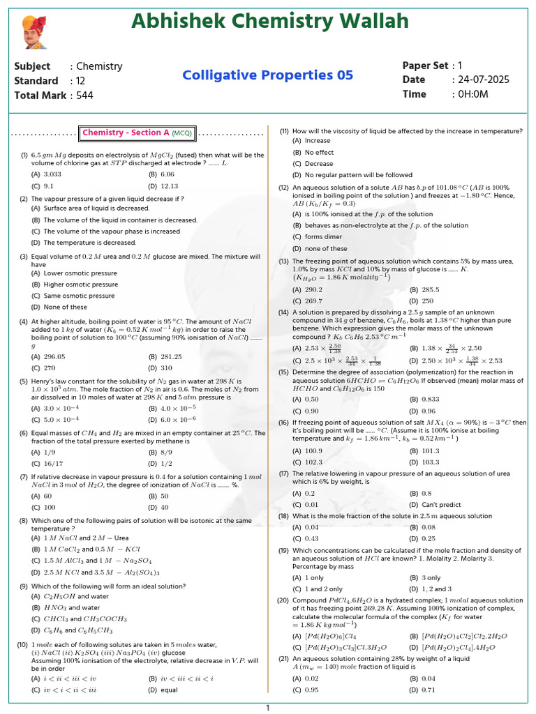 Colligative Properties 05 0-1-1753340861 | PDF | Liquids | Physical ...