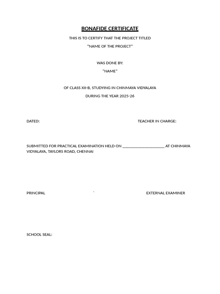 Bonafide Certificate | PDF