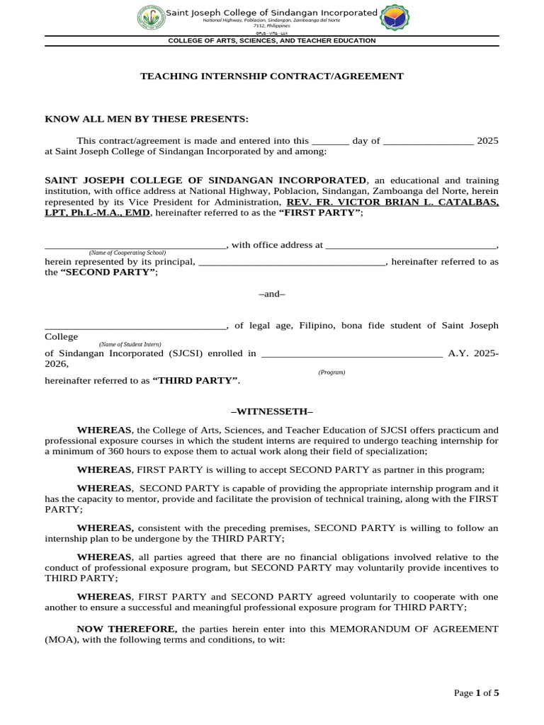 Teaching Internship Contract or Agreement Fin | PDF | Teachers