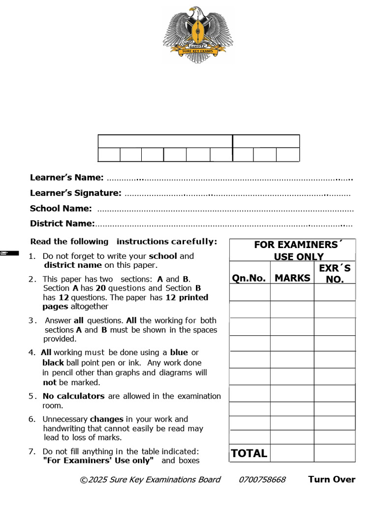 Primary Five Math Exam 2025 Guide | PDF