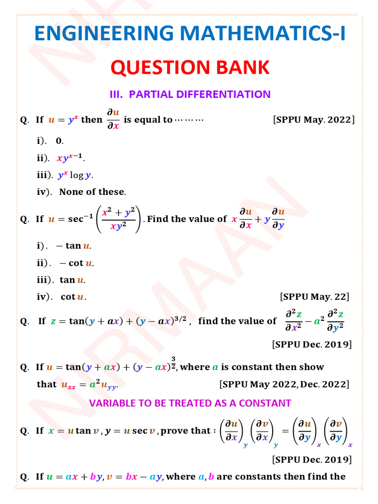 Engineering Mathematics I Question Bank | PDF | Mathematical Concepts ...