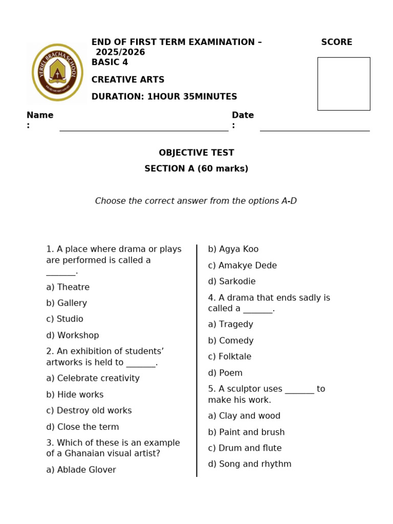 Basic 4 Creative Arts Exam Questions | PDF | Paintings | Dances