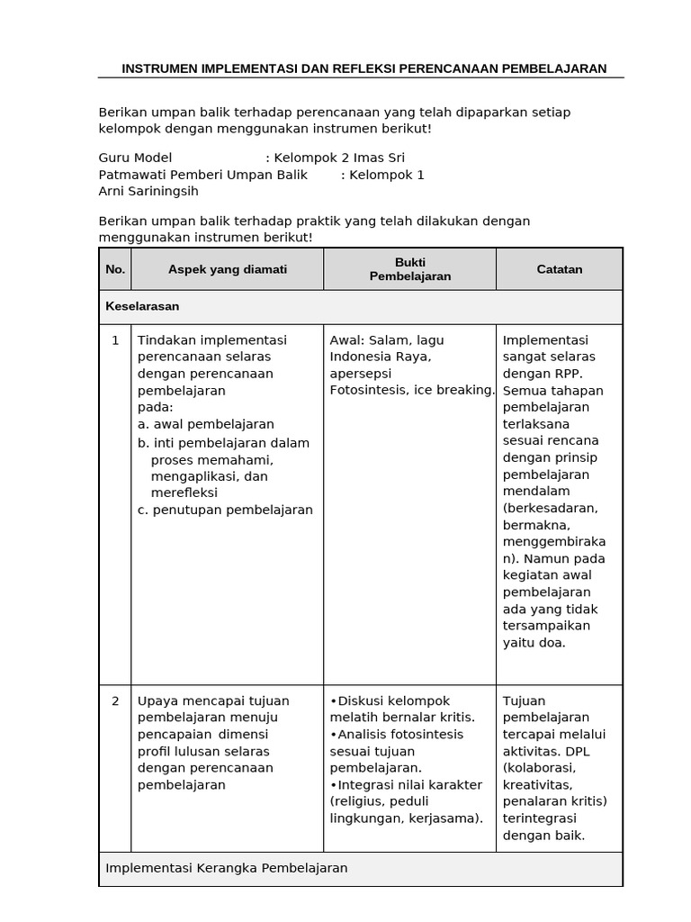 Instrumenimplementasidanrefleksiperencanaanpembelajaran Arni ...