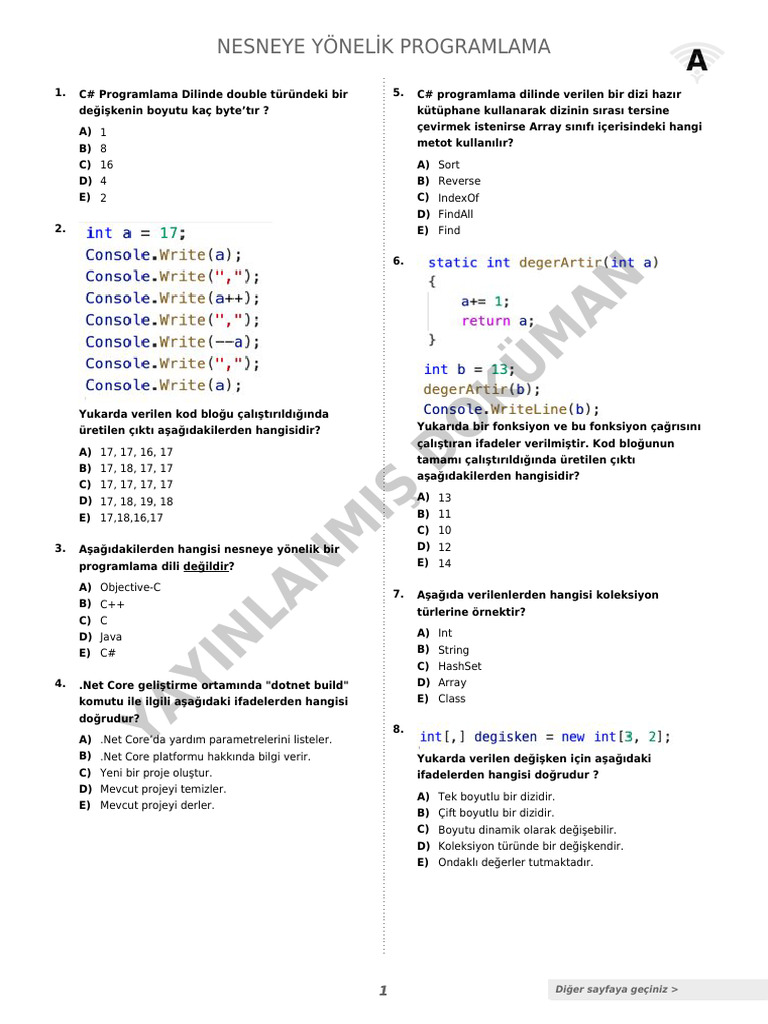 2023 - 2024 - Vize - Nesneye Yönelik Programlama | PDF