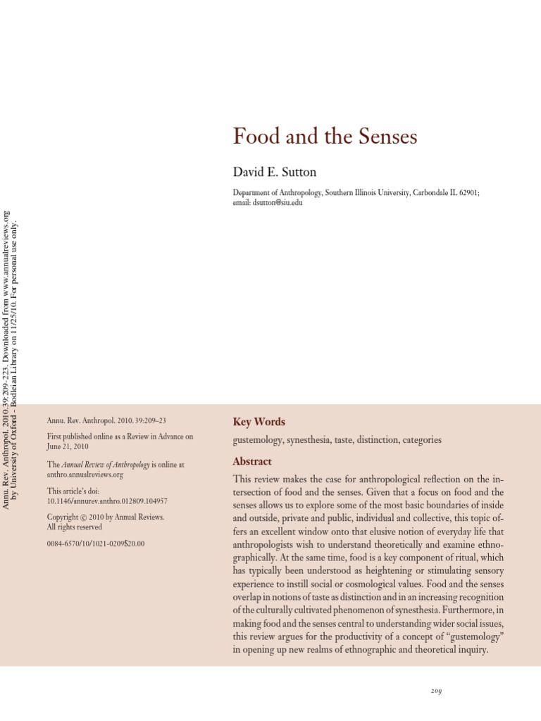 Exploring Food Through the Senses | PDF | Taste | Anthropology