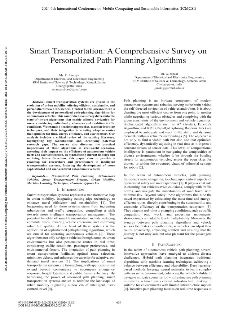 Smart Transportation a Comprehensive Survey on Personalized Path ...