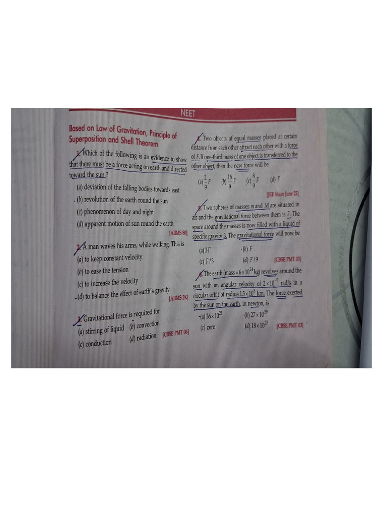 Gravitation, SL Arora Questions PYQs | PDF