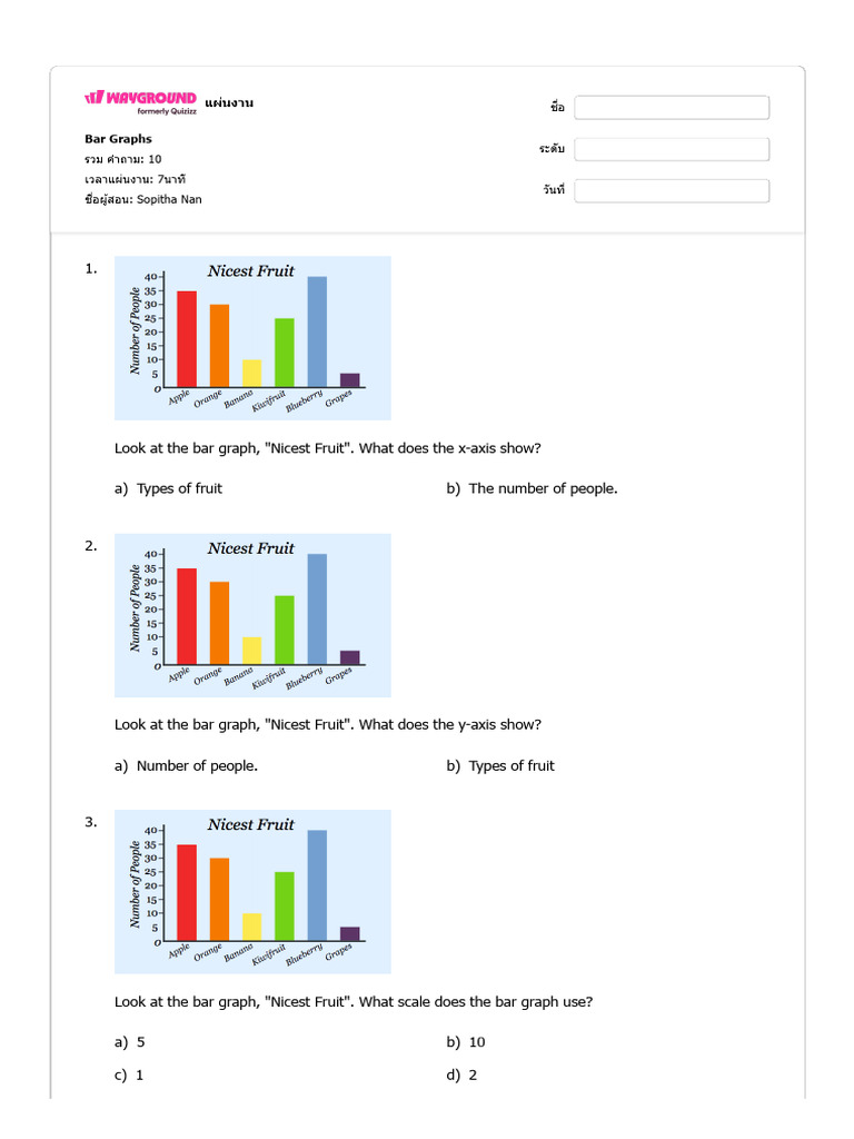Bar Graphs Worksheet Questions | PDF