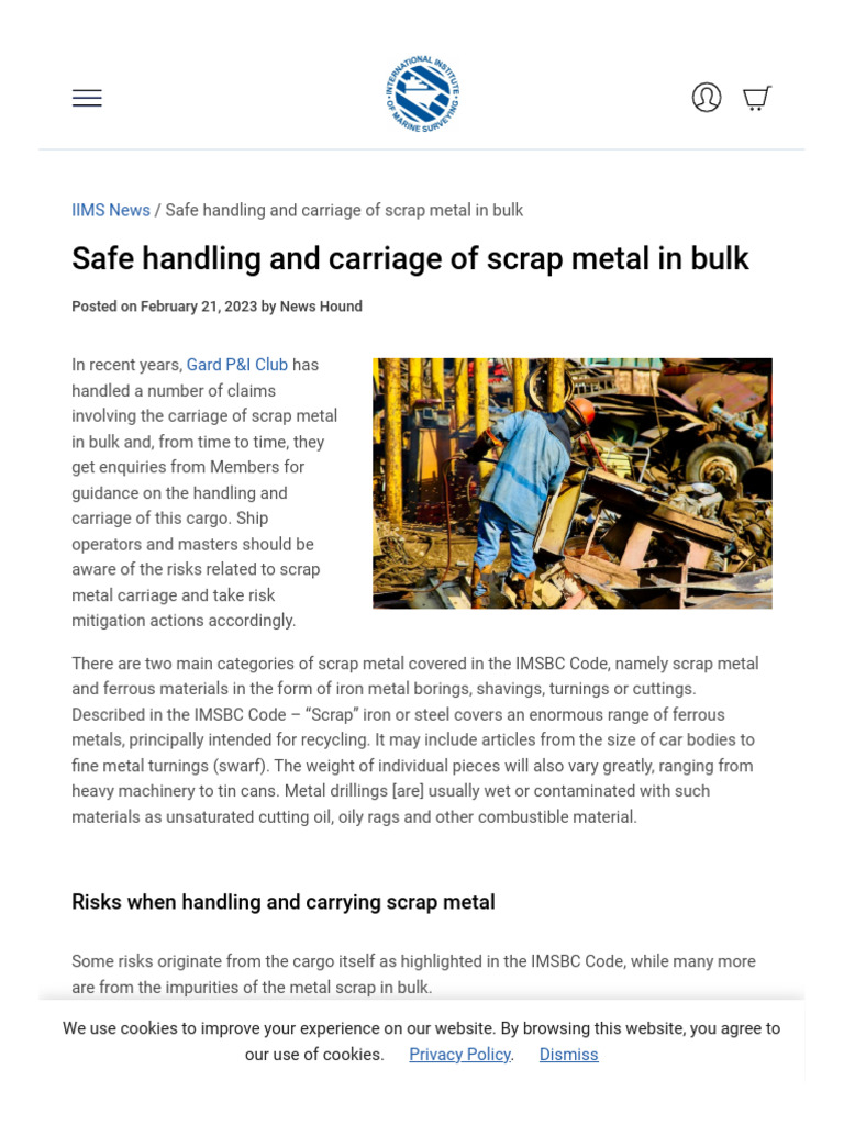 Safe Handling and Carriage of Scrap Metal in Bulk - IIMS | PDF | Scrap ...