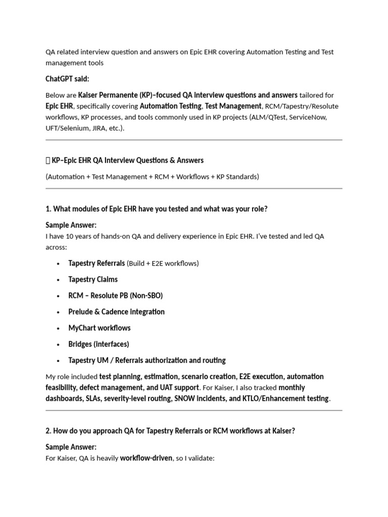 QA Related Interview Question and Answers On Epic EHR Covering ...