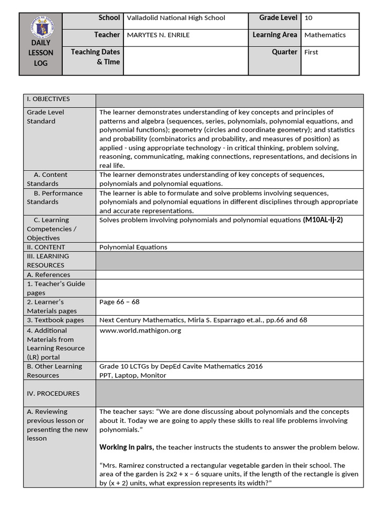 1solves problems involving polynomial equations | PDF | Equations ...