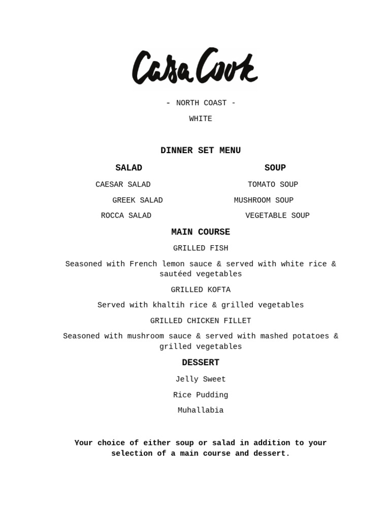 Dinner Set Menu Corp | PDF