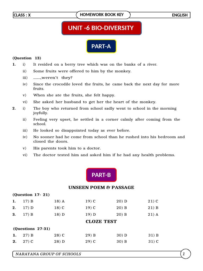 English Homework Book Keys 6 To 8 Units | PDF