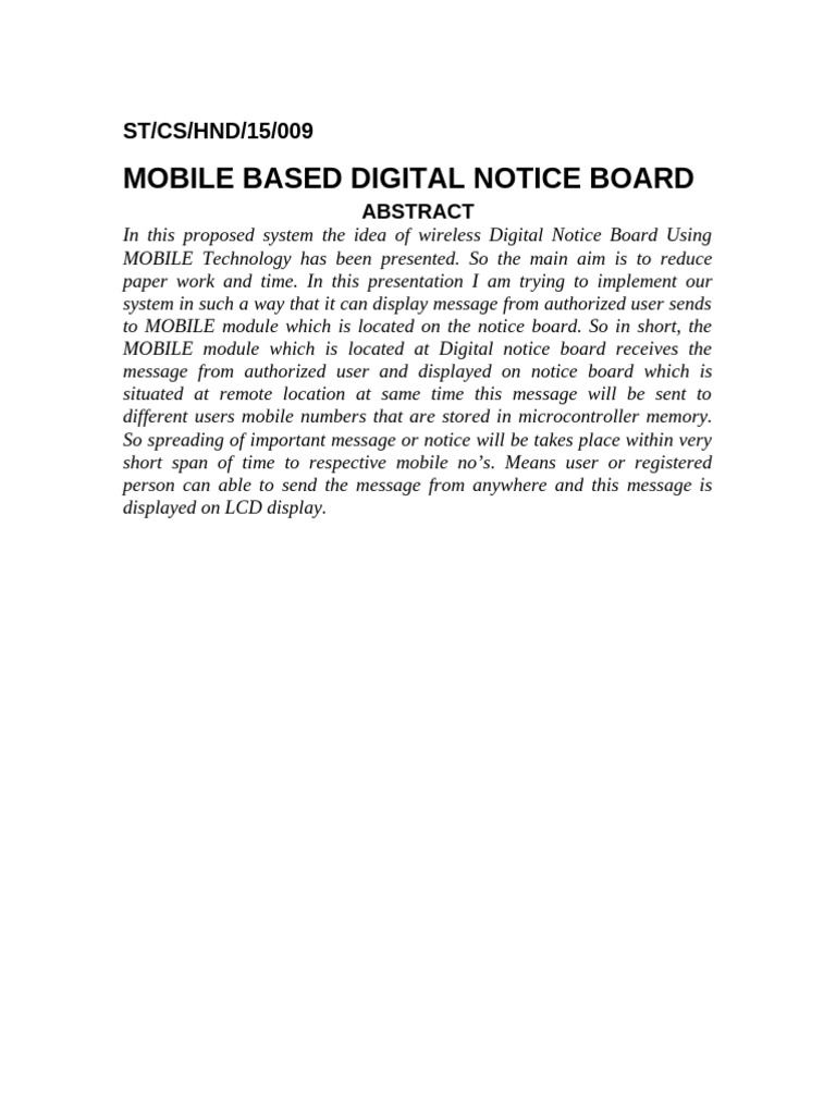 Mobile Digital Notice Board System | PDF | Personal Computers ...