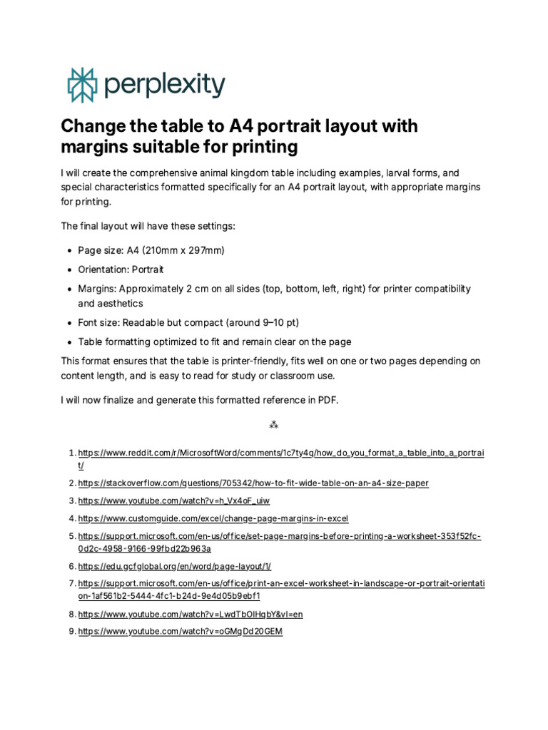 Change The Table To A4 Portrait Layout With Margin | PDF