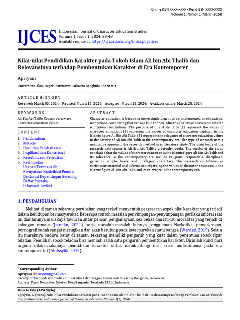 Pendidikan Karakter Ali bin Abi Thalib | PDF