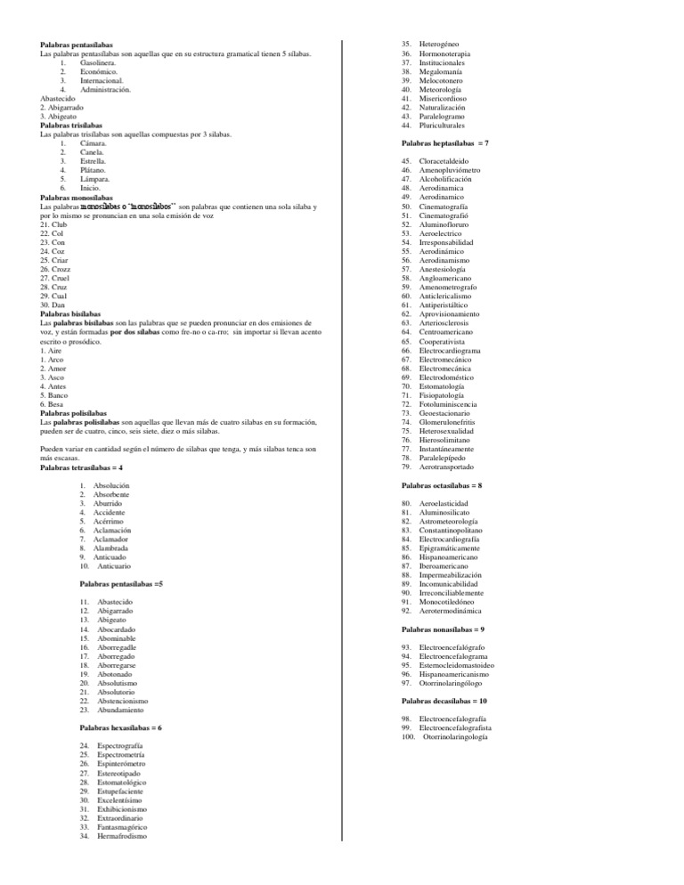 Palabras Pentasílabas | PDF | Naturaleza