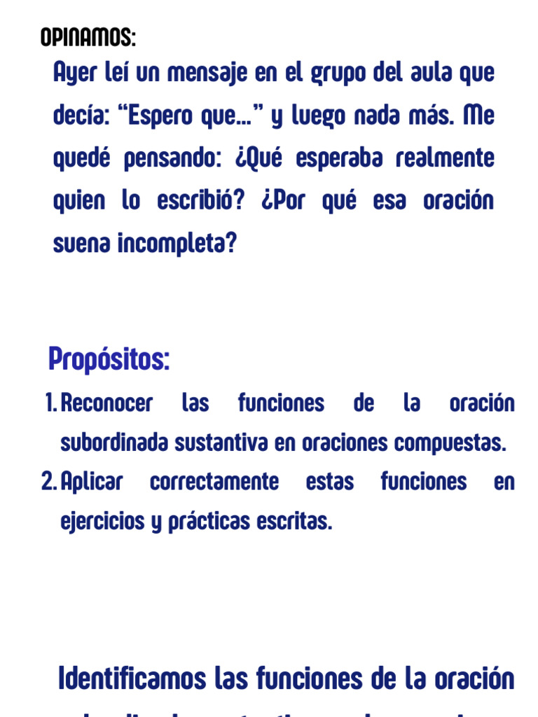 Funciones de Oraciones Subordinadas | PDF | Oración (Lingüística ...