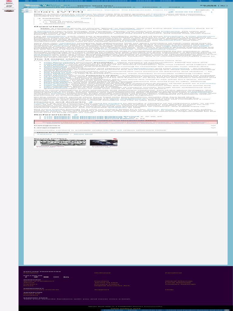 Clan (VTM) White Wolf Wiki Fandom | PDF | Vampires | Campaign Settings