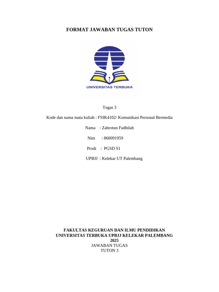 Format Jawaban Tugas Tuton 3 Komunikasi Personal Bermedia | PDF