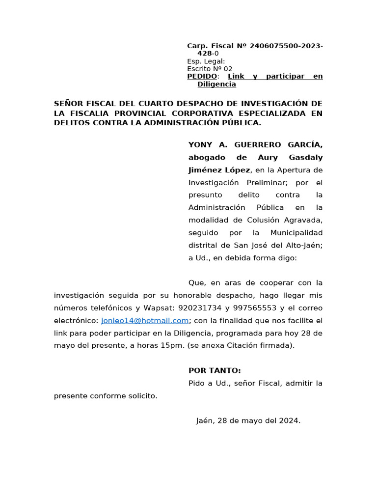 Solicito Link Par Audiencia | PDF