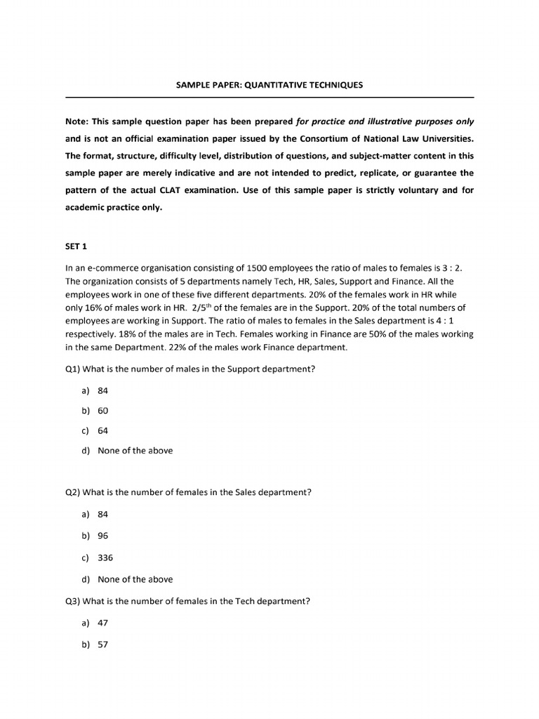 Quantitative Techniques L Sample Questions L CLAT 2026 | PDF