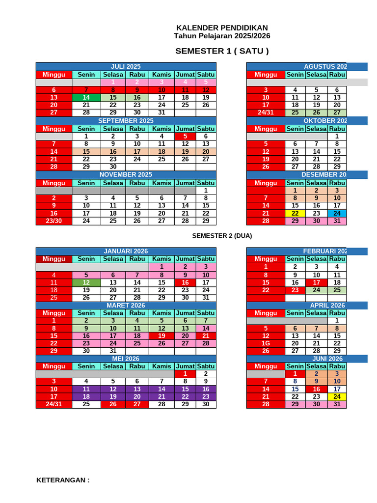Smp. Kalender Pendidikan 2025 - 2026 - Smp | PDF