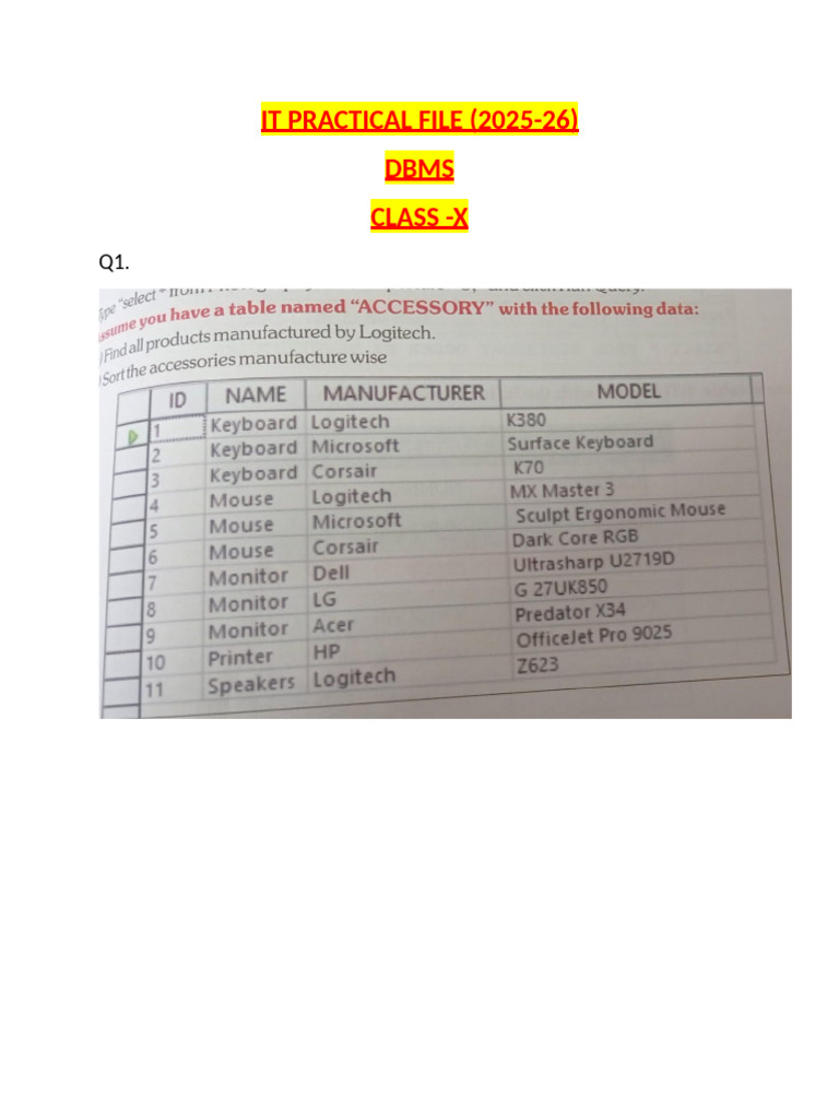 Class 10 IT Practical DBMS | PDF