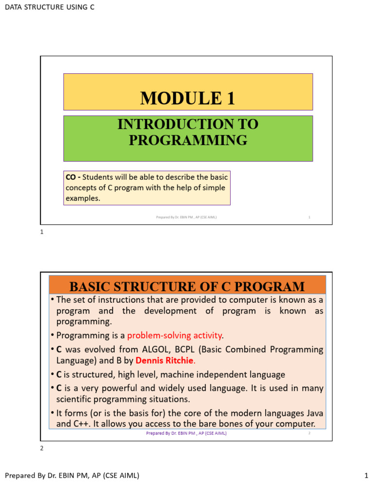 Module 1 - Student Note | PDF | Data Type | Pointer (Computer Programming)