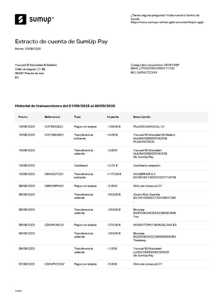 SumUp Pay Statement Sep 25 | PDF | Economias | Servicios (economía)