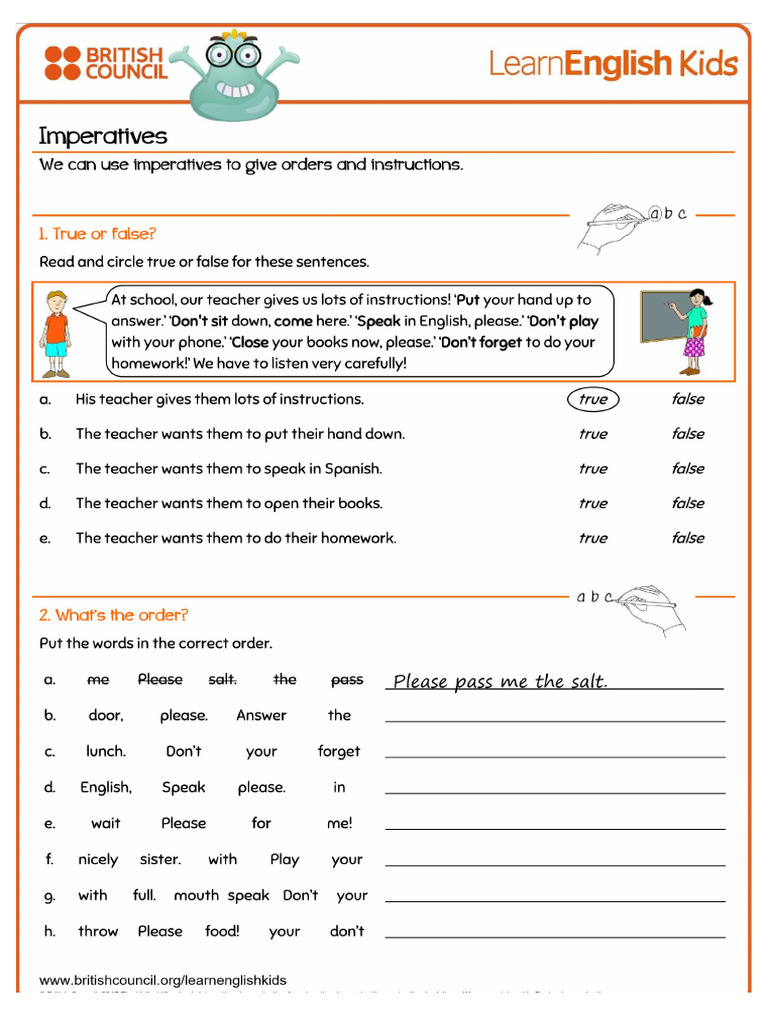 Grammar Practice Imperatives Worksheet | PDF