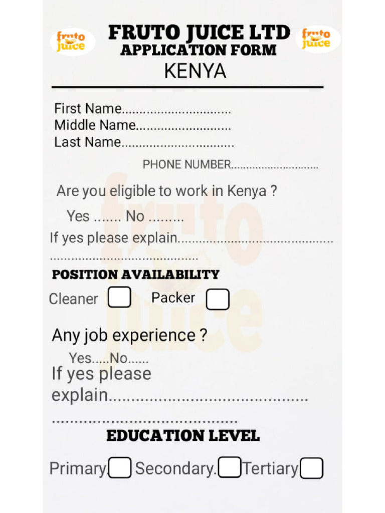 Fruto Juice Application Form | PDF