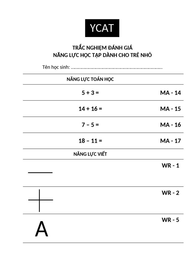 YCAT Phiếu Làm Bài | PDF