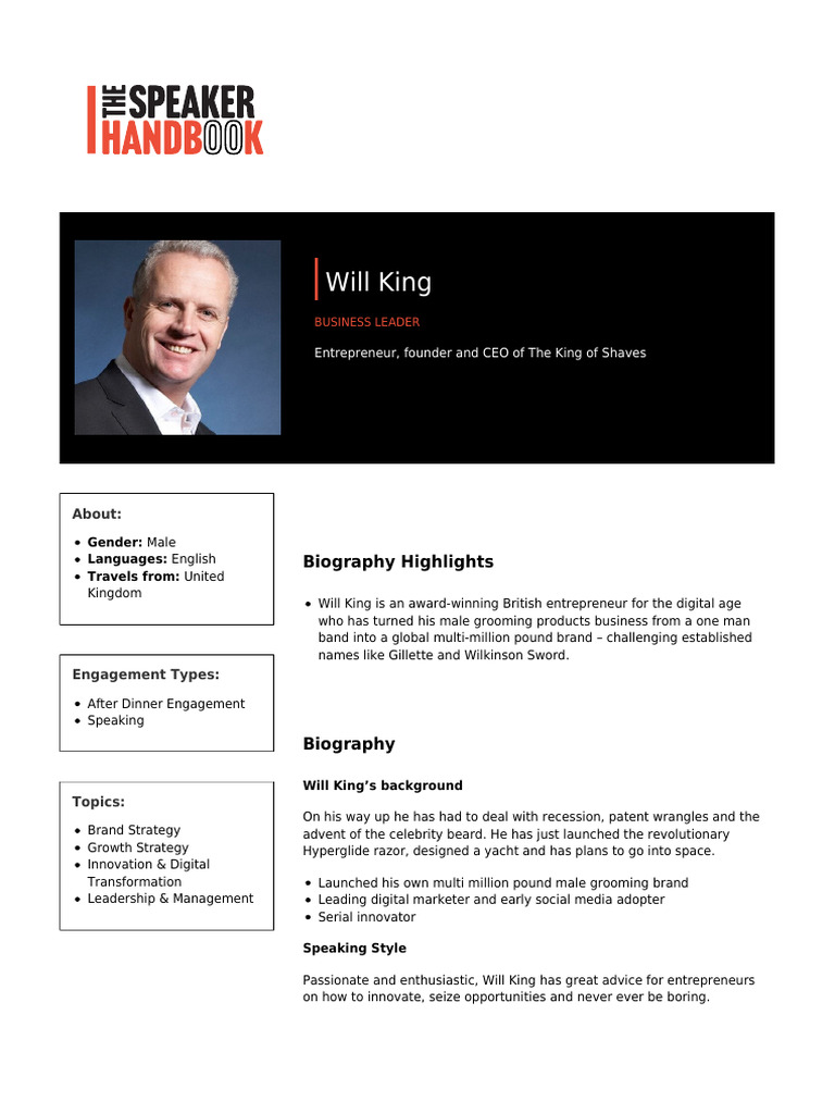 Will King: Entrepreneur & Speaker | PDF