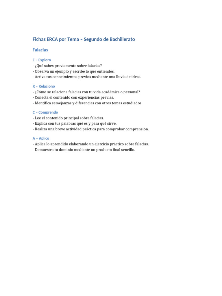 Fichas ERCA: Falacias y Resumen en Bachillerato | PDF | Blog ...