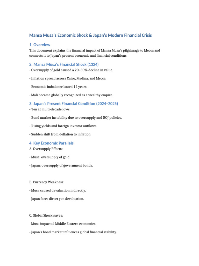Mansa Musa and Japan Economic Comparison | PDF