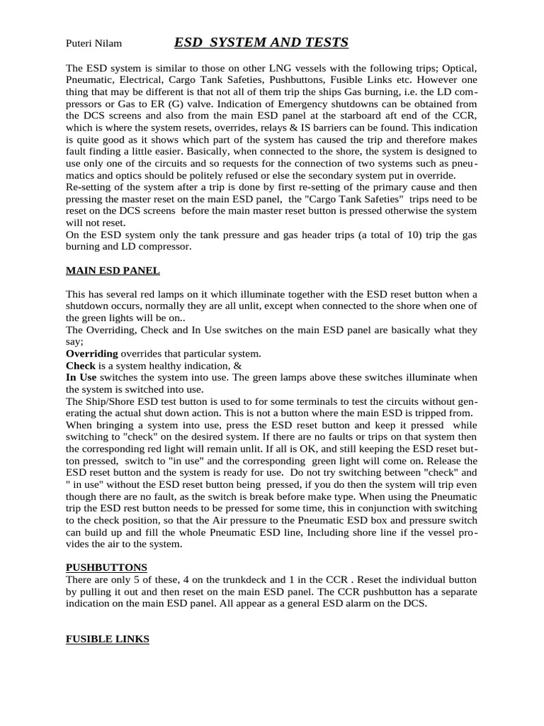 ESD Notes | PDF | Valve | Equipment