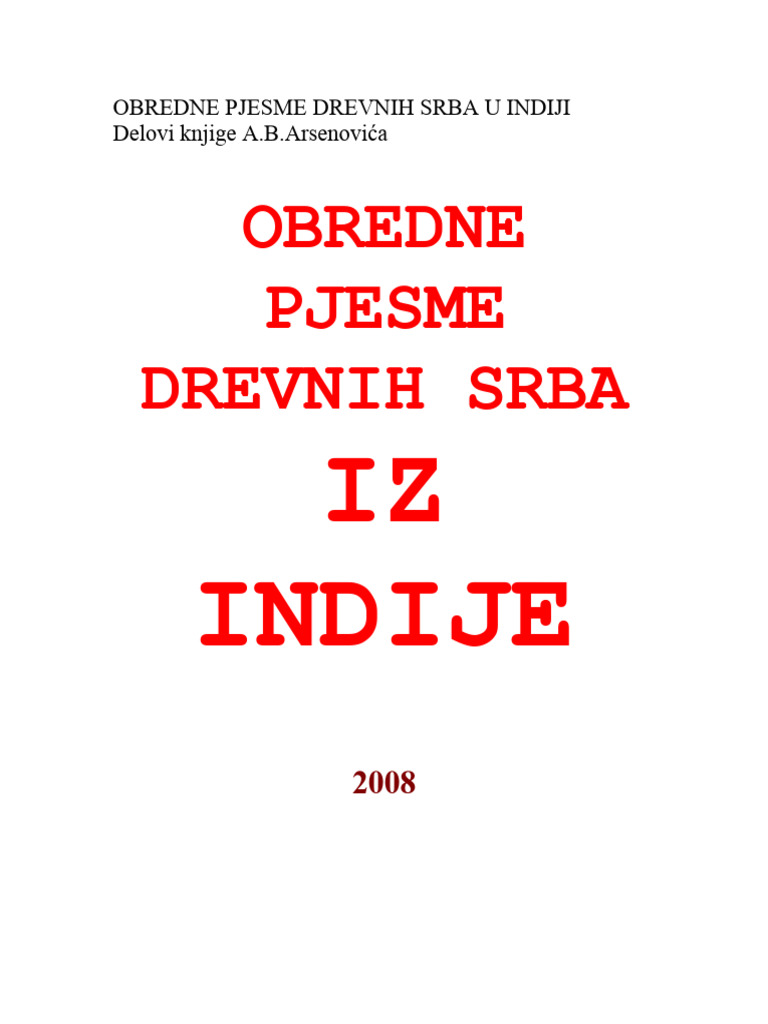 A.B.arsenovic Obredne Pjesme Drevnih Srba U Indiji | PDF