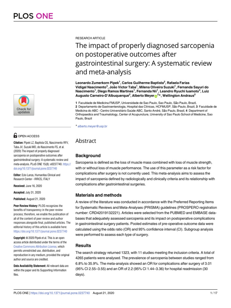 The Impact of Properly Diagnosed Sarcopenia | PDF | Surgery ...