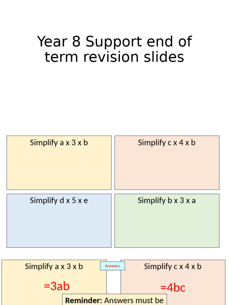 Year 8 Revision: Algebra and Geometry | PDF | Volume | Area