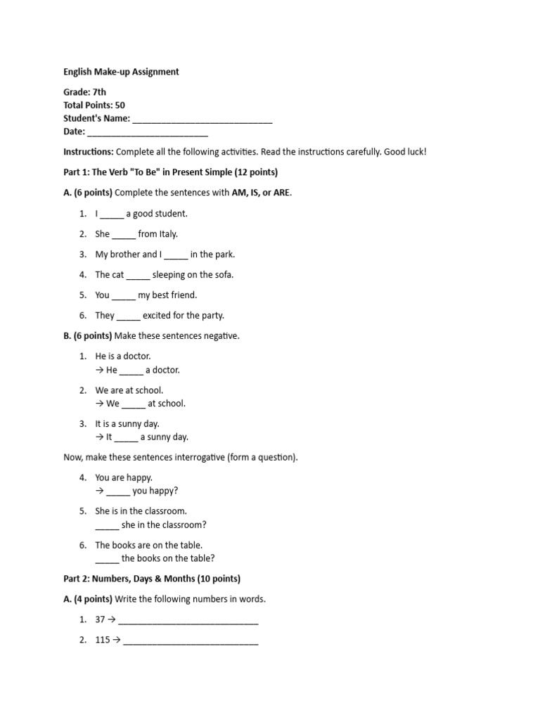 English Make-up Assignment for 7 Grade | PDF | Linguistic Typology | Language Mechanics