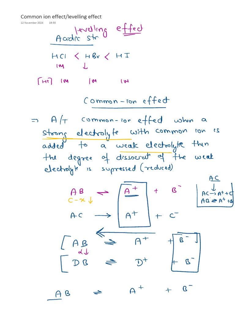 Common Ion Effect,Levelling Effect | PDF