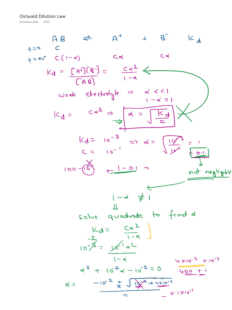 Ionic Part 3 - Ostwald Dilution Law | PDF